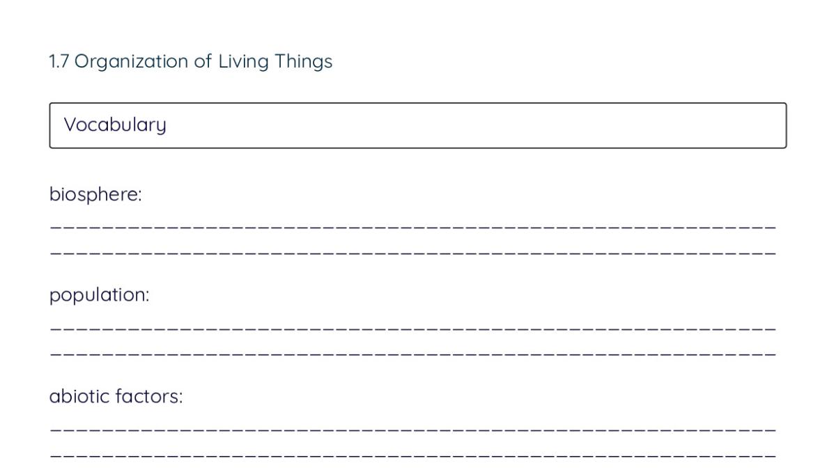 1.7 Organization of Living Things - My Worksheet Maker: Create Your Own ...