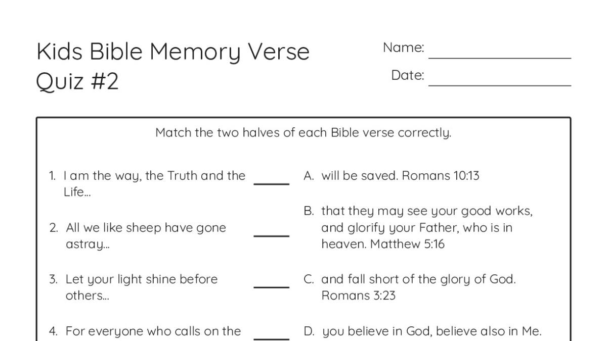 Kids Bible Memory Verse Quiz #2 - My Worksheet Maker: Create Your Own ...