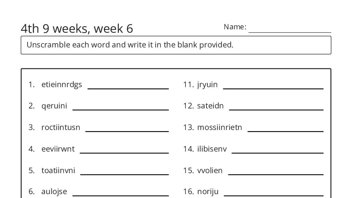 4th 9 weeks, week 6 - My Worksheet Maker: Create Your Own Worksheets