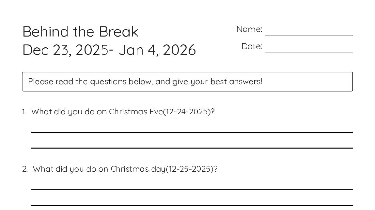 Behind the Break Dec 23, 2025- Jan 4, 2026 - My Worksheet Maker: Create ...