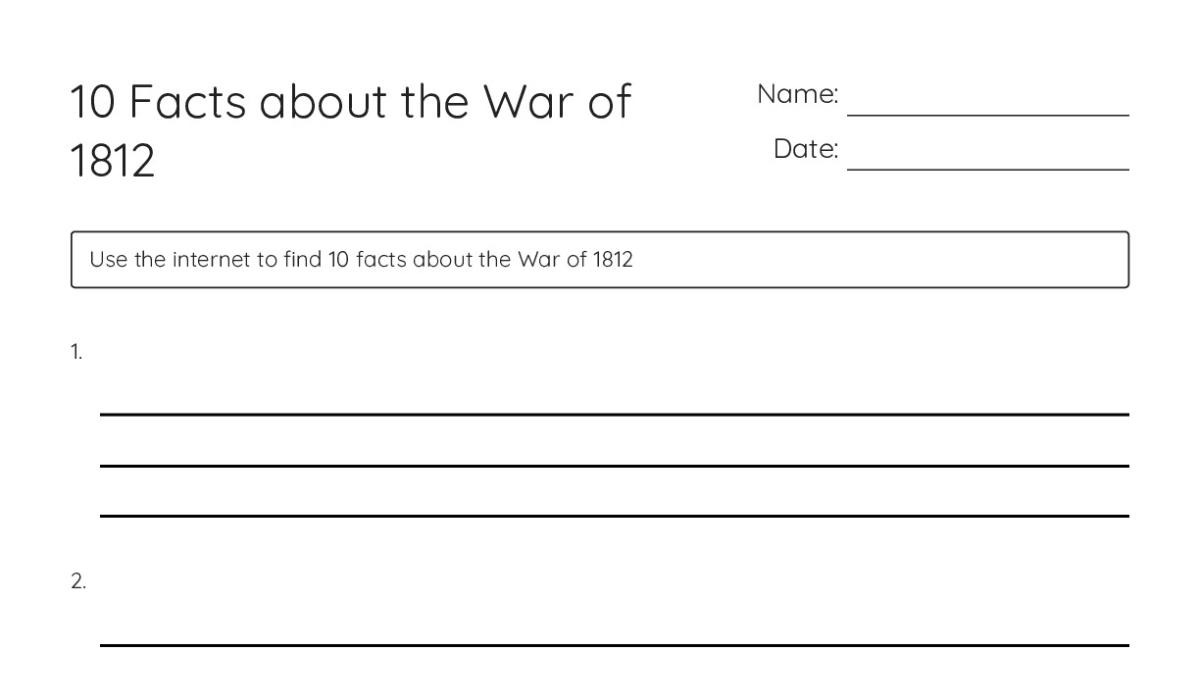 10 Facts about the War of 1812 - My Worksheet Maker: Create Your Own ...