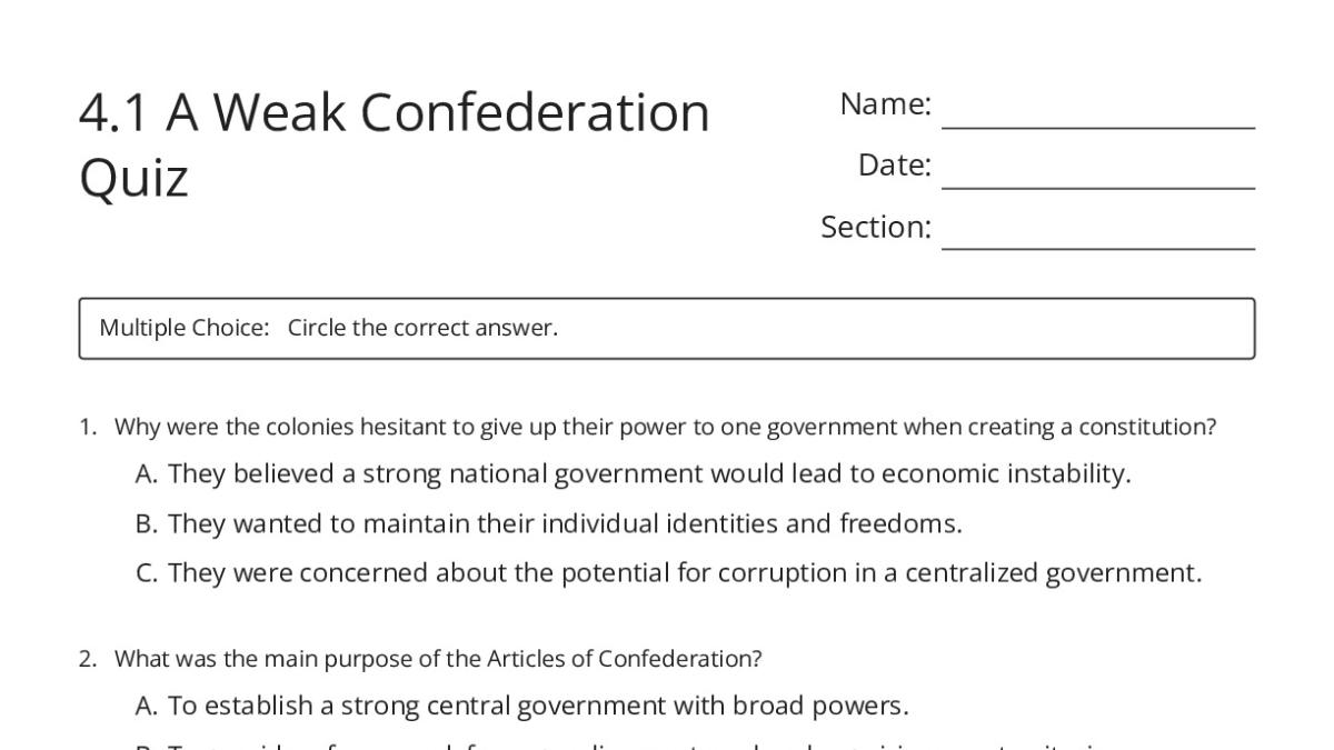4.1 A Weak Confederation Quiz - My Worksheet Maker: Create Your Own ...
