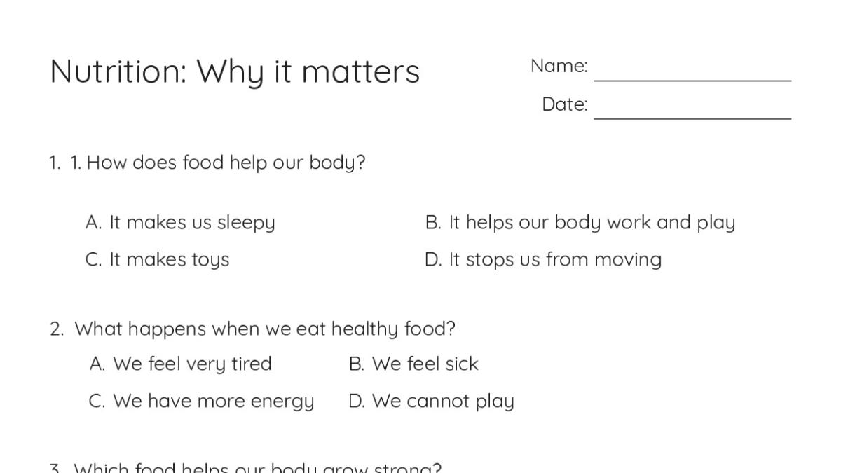 Nutrition: Why it matters - My Worksheet Maker: Create Your Own Worksheets
