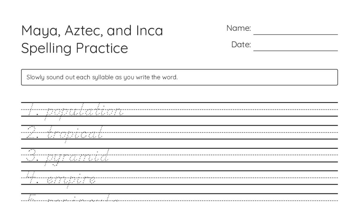 Maya, Aztec, and Inca Spelling Practice - My Worksheet Maker: Create ...