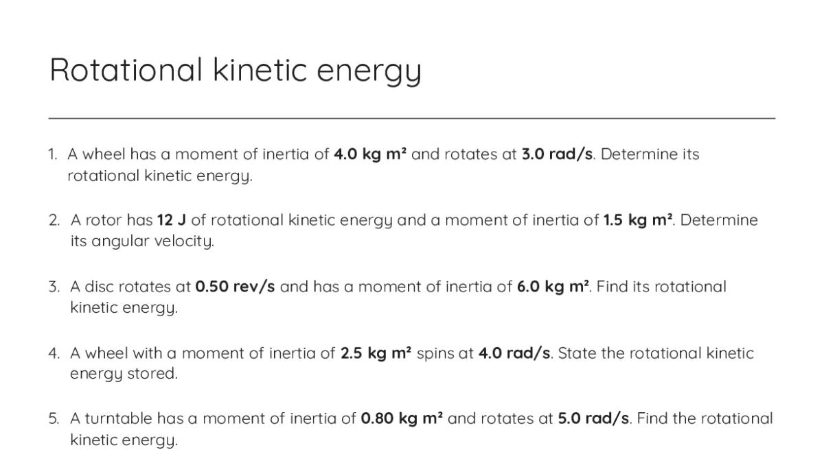 Rotational kinetic energy - My Worksheet Maker: Create Your Own Worksheets