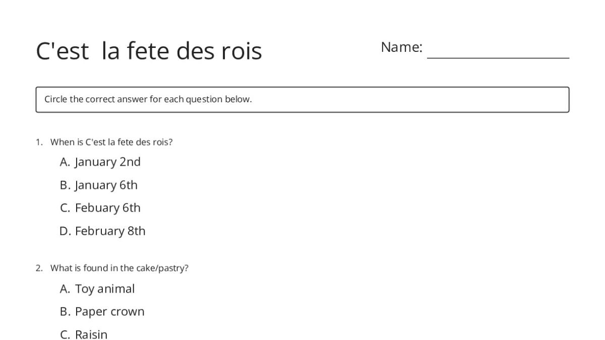 C'est la fete des rois - My Worksheet Maker: Create Your Own Worksheets