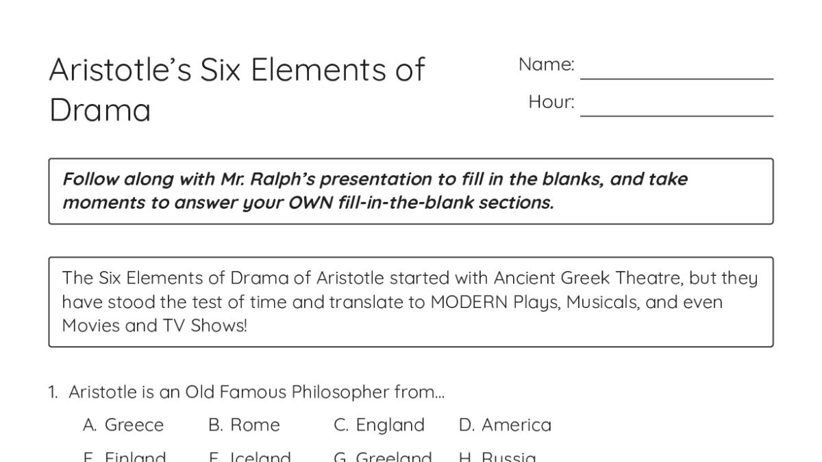 Aristotle’s Six Elements of Drama - My Worksheet Maker: Create Your Own ...
