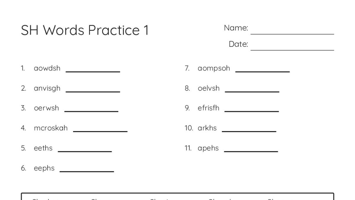 SH Words Practice 1 - My Worksheet Maker: Create Your Own Worksheets