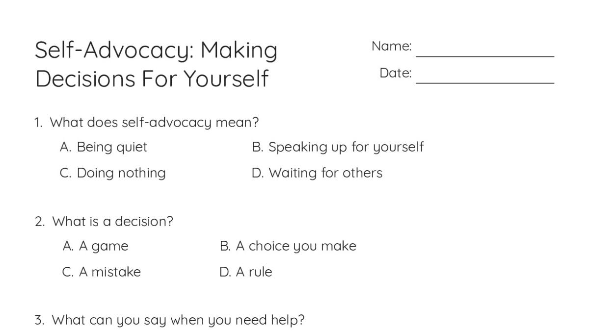 Self-Advocacy: Making Decisions For Yourself - My Worksheet Maker ...