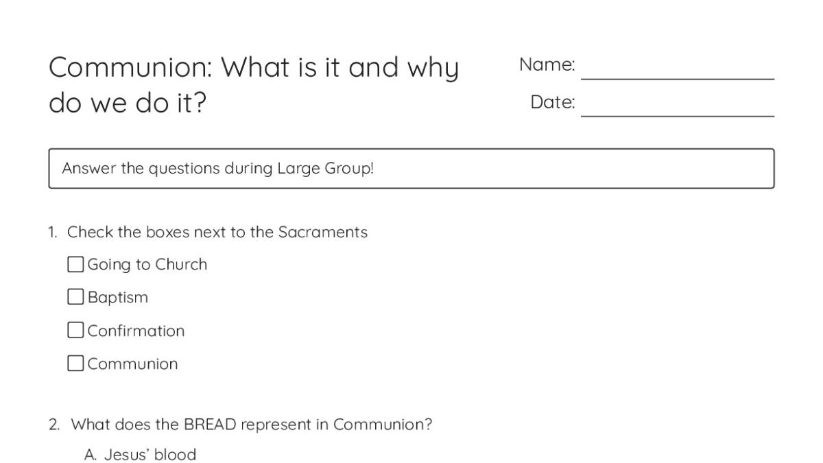 Communion: What is it and why do we do it? - My Worksheet Maker: Create ...