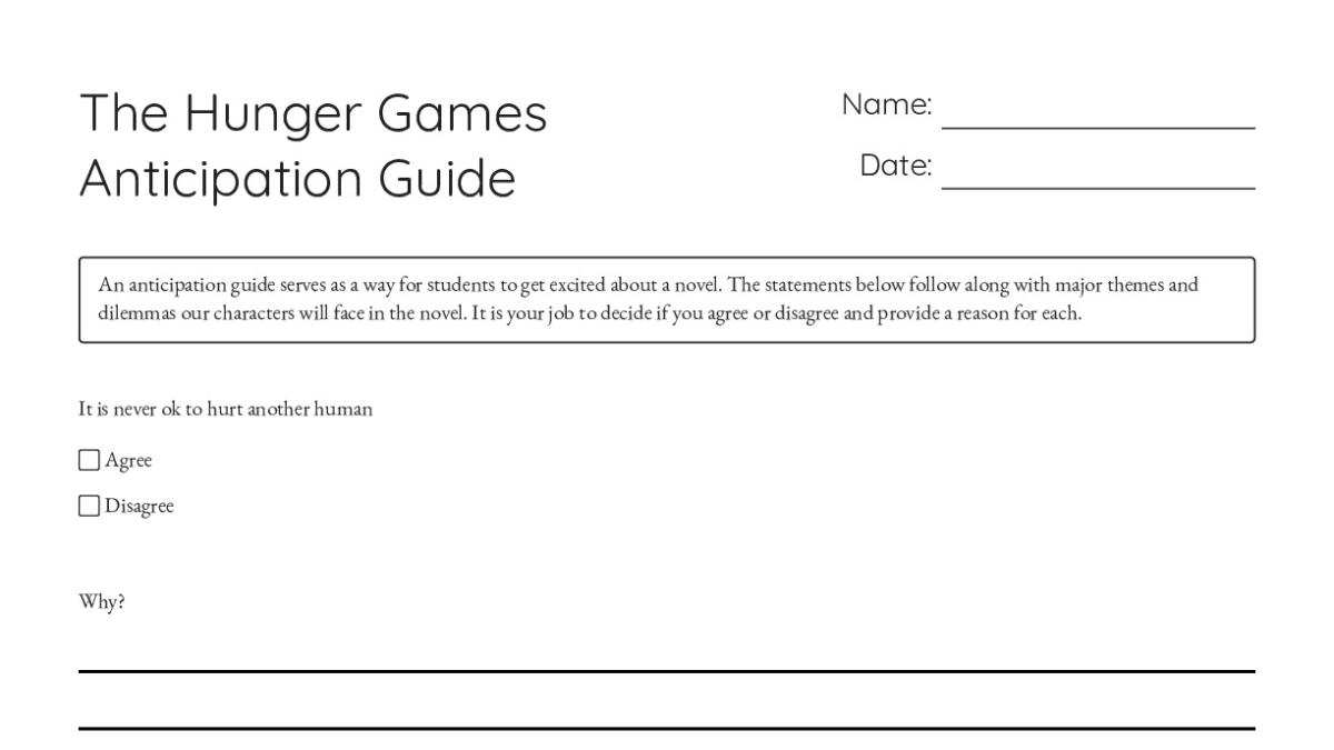 The Hunger Games Anticipation Guide - My Worksheet Maker: Create Your ...