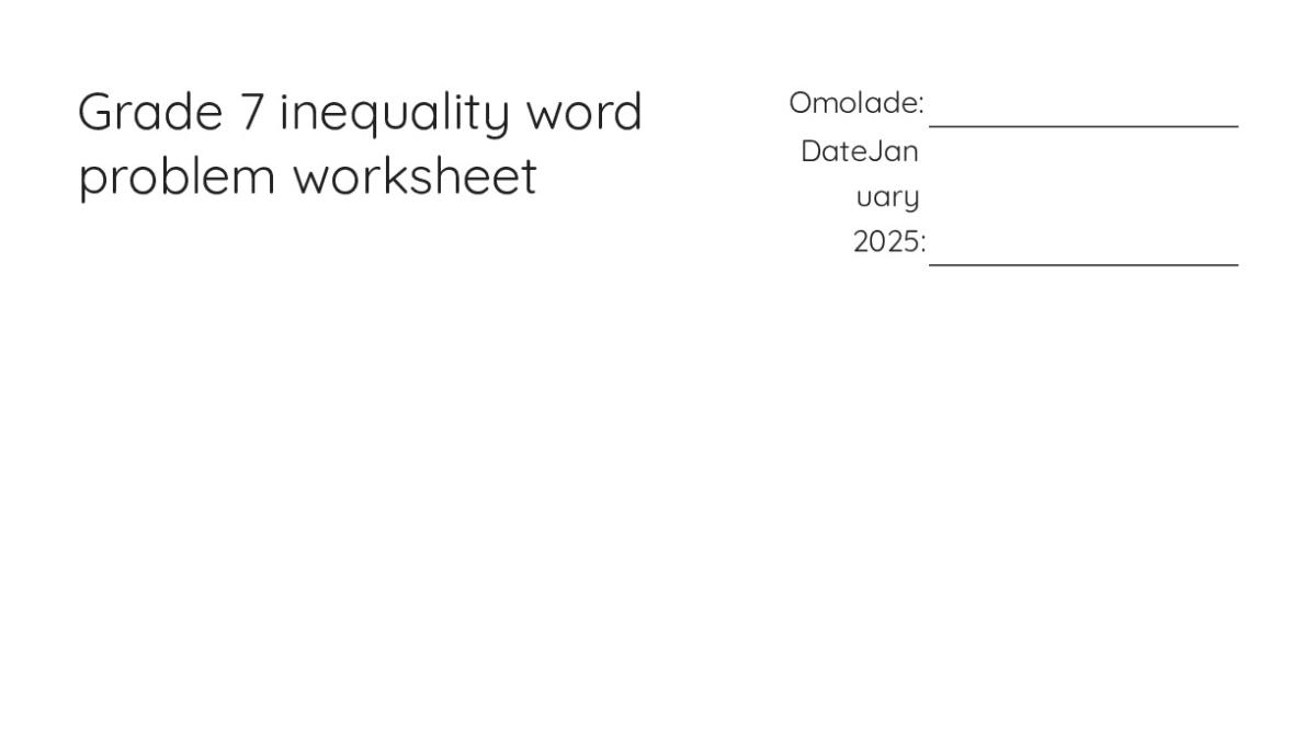 Grade 7 inequality word problem worksheet - My Worksheet Maker: Create ...