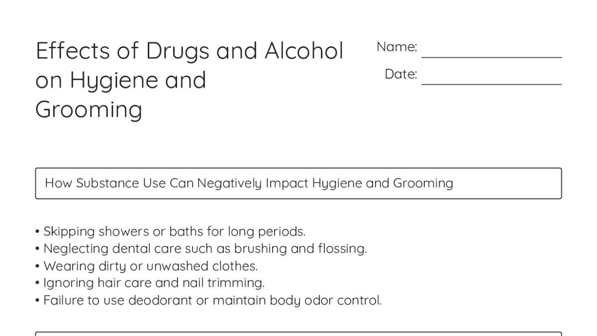 Effects of Drugs and Alcohol on Hygiene and Grooming - My Worksheet ...
