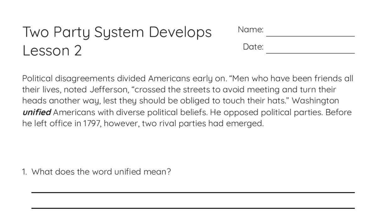 Two Party System Develops Lesson 2 - My Worksheet Maker: Create Your ...