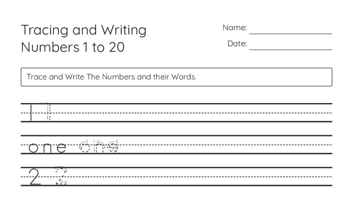 Tracing and Writing Numbers 1 to 20 - My Worksheet Maker: Create Your ...