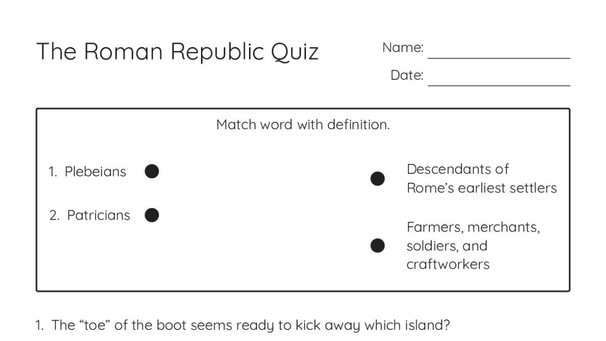 The Roman Republic Quiz - My Worksheet Maker: Create Your Own Worksheets