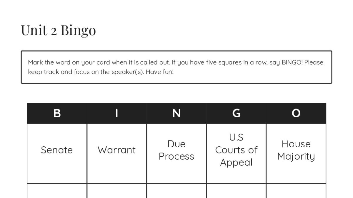 Unit 2 Bingo - My Bingo Maker: Create Your Own Bingo Cards