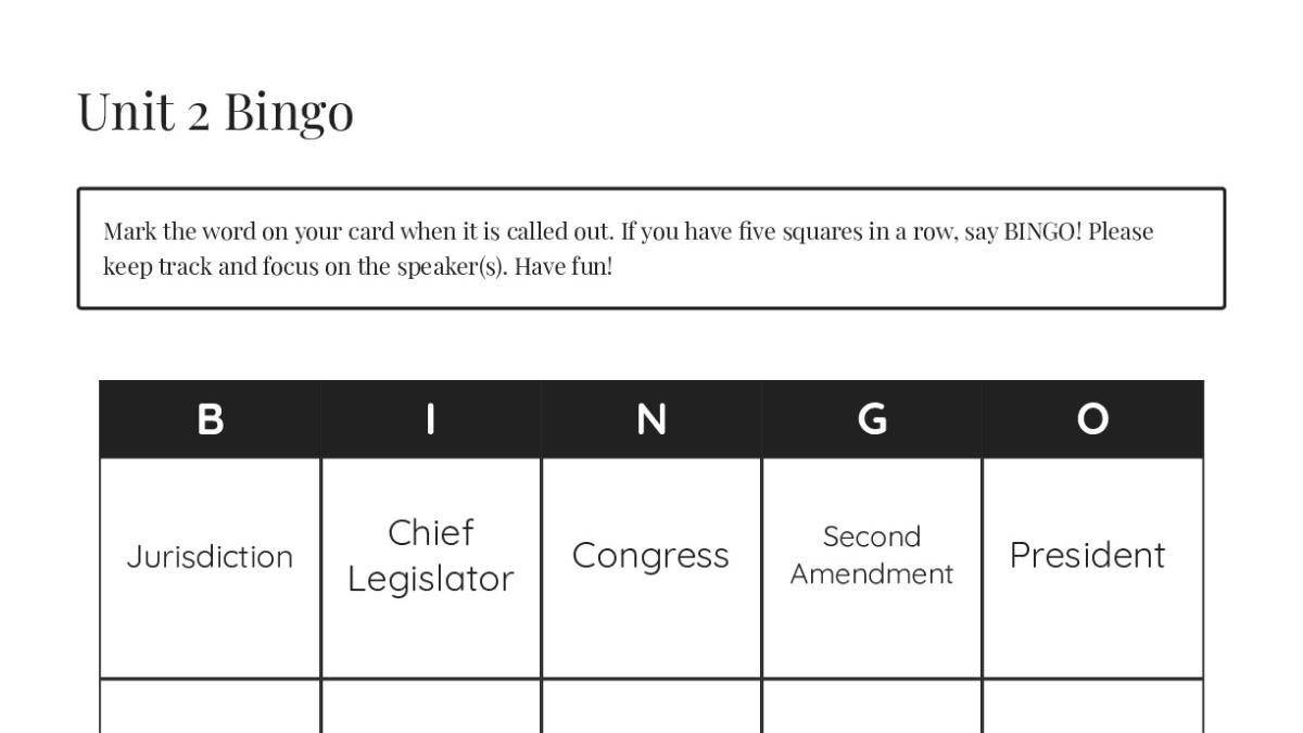 Unit 2 Bingo - My Bingo Maker: Create Your Own Bingo Cards