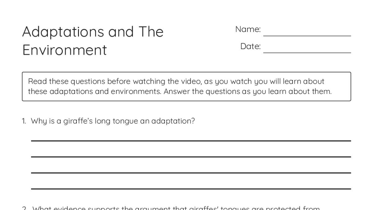 Adaptations and The Environment - My Worksheet Maker: Create Your Own ...