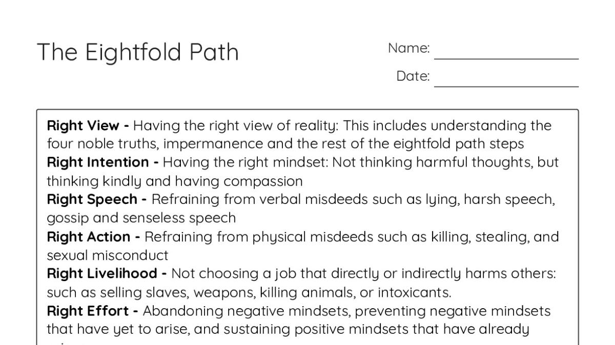 The Eightfold Path - My Worksheet Maker: Create Your Own Worksheets