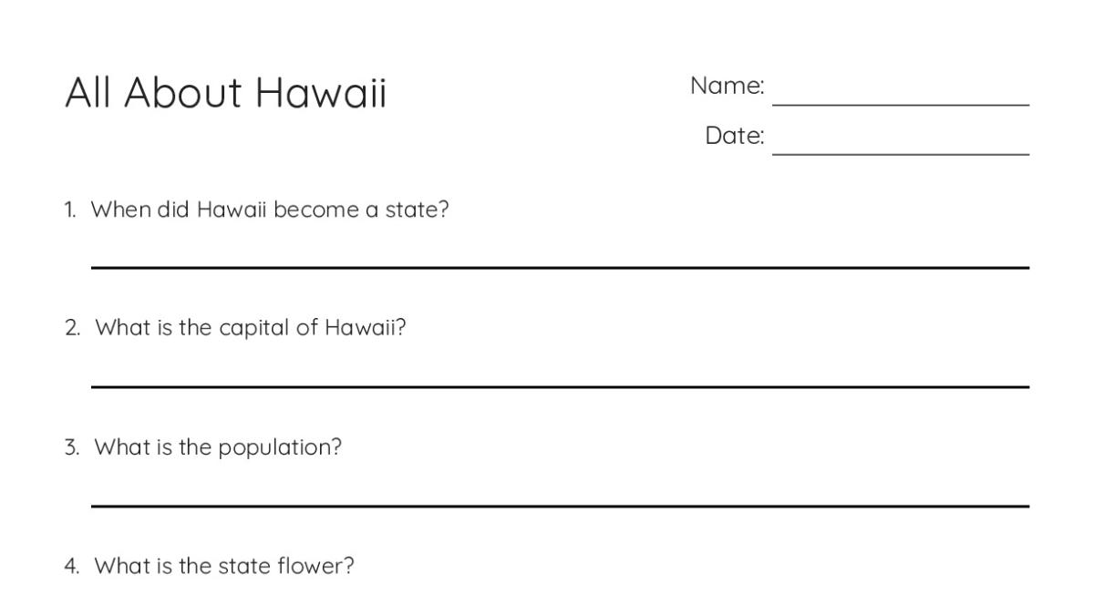All About Hawaii - My Worksheet Maker: Create Your Own Worksheets