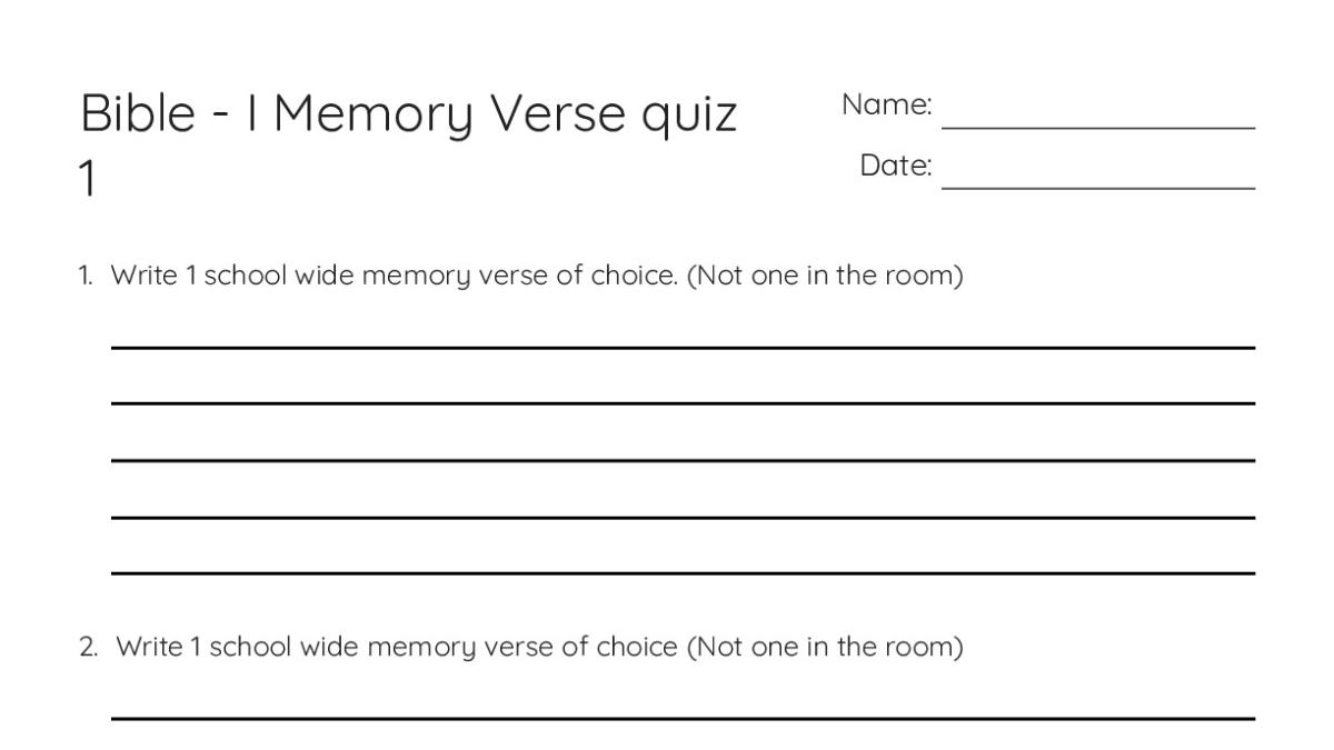 Bible - I Memory Verse quiz 1 - My Worksheet Maker: Create Your Own ...