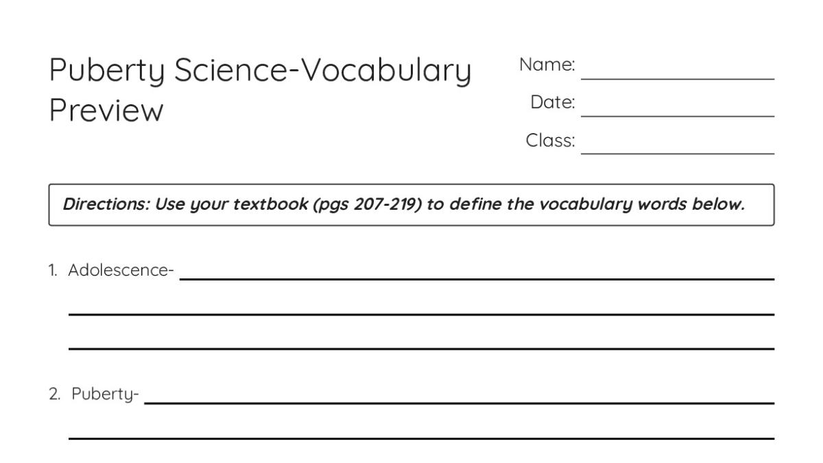 Puberty Science-Vocabulary Preview - My Worksheet Maker: Create Your ...