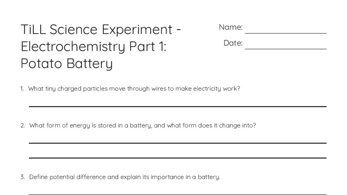 TiLL Science Experiment - Electrochemistry Part 1: Potato Battery - My ...