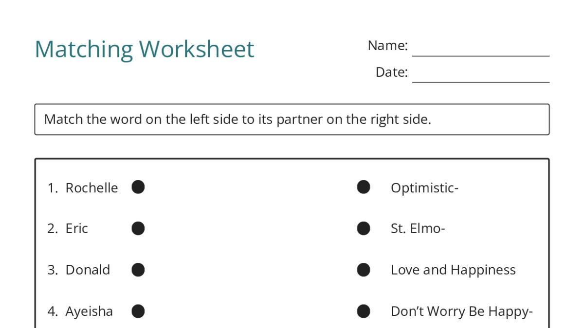 Matching Worksheet - My Worksheet Maker: Create Your Own Worksheets
