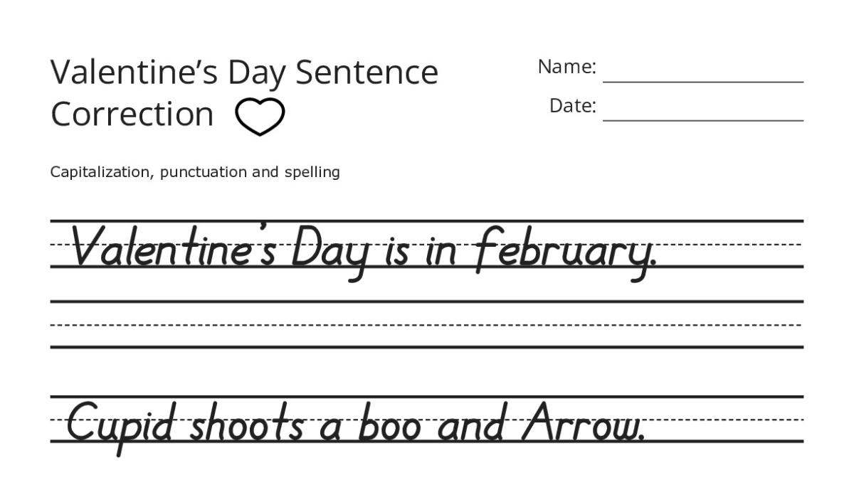 Valentine’s Day Sentence Correction - My Worksheet Maker: Create Your ...