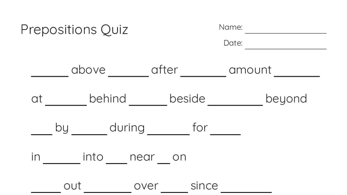 Prepositions Quiz - My Worksheet Maker: Create Your Own Worksheets