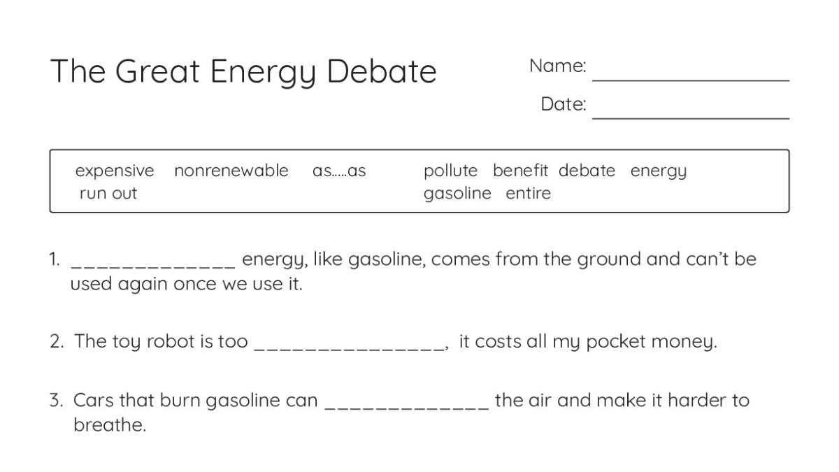 The Great Energy Debate - My Worksheet Maker: Create Your Own Worksheets
