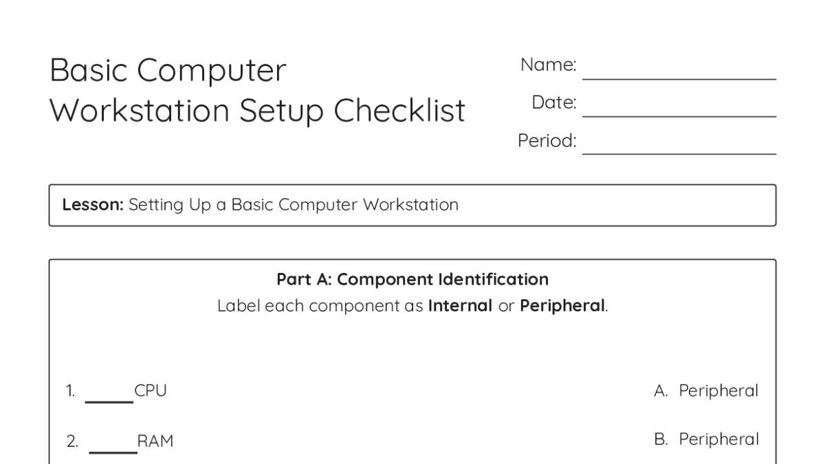 Basic Computer Workstation Setup Checklist - My Worksheet Maker: Create ...