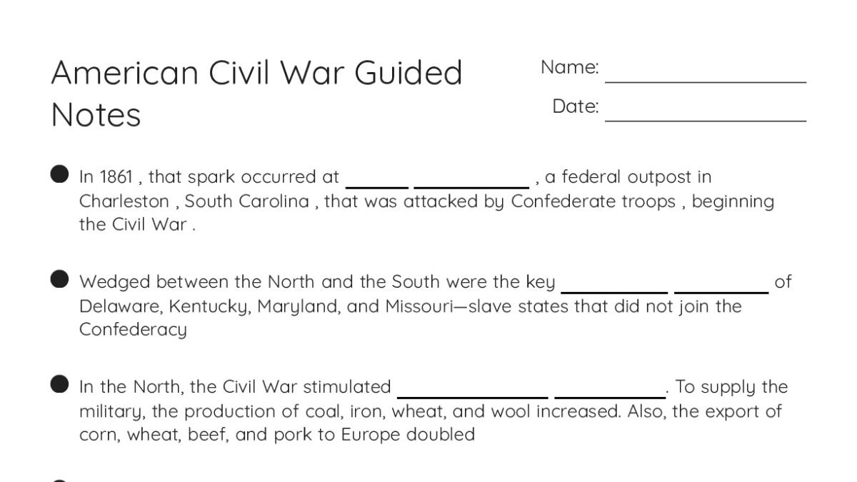 American Civil War Guided Notes - My Worksheet Maker: Create Your Own ...