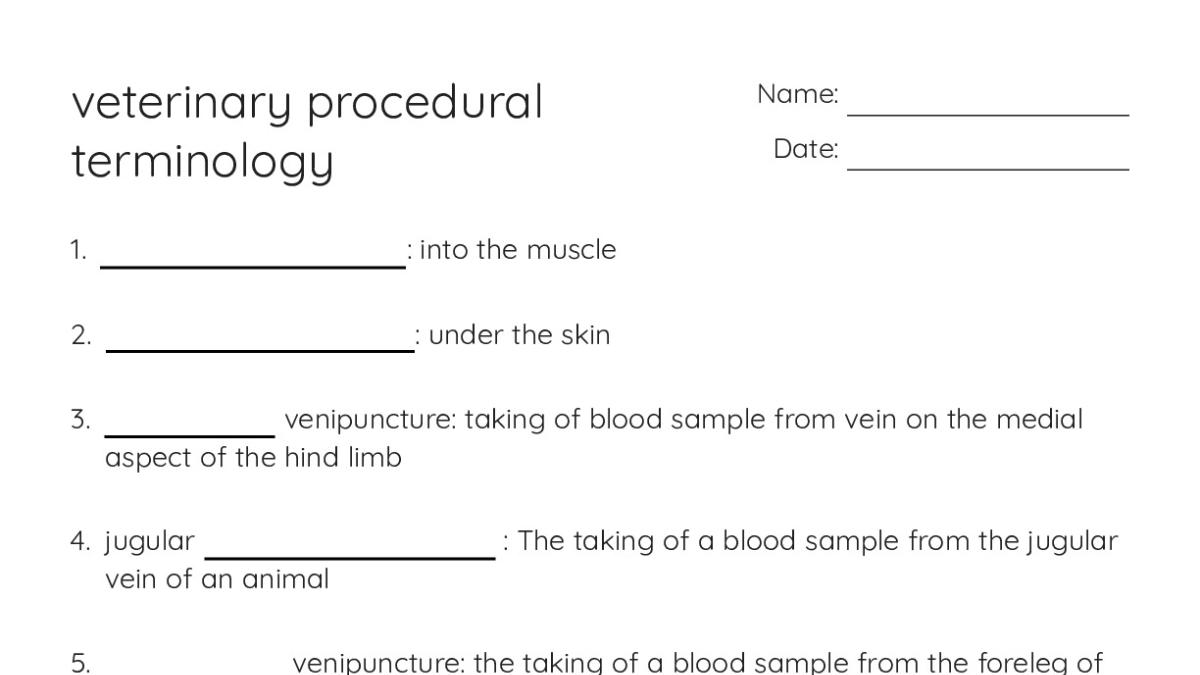 veterinary procedural terminology - My Worksheet Maker: Create Your Own ...