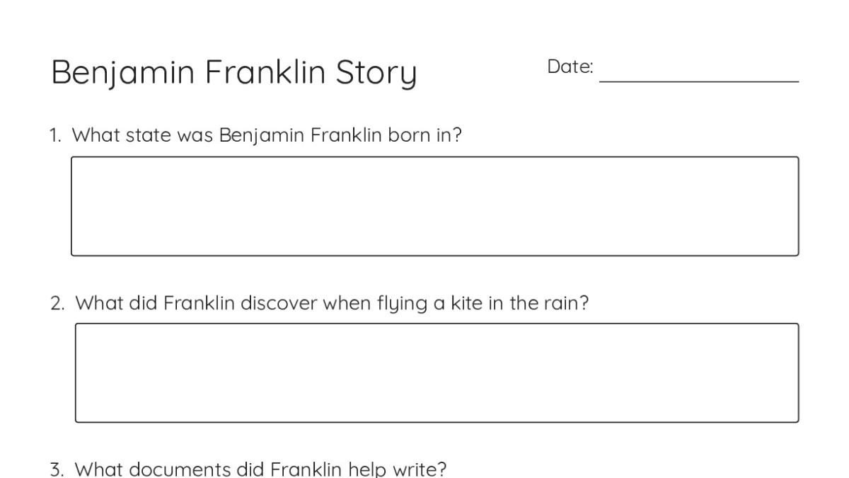 Benjamin Franklin Story - My Worksheet Maker: Create Your Own Worksheets