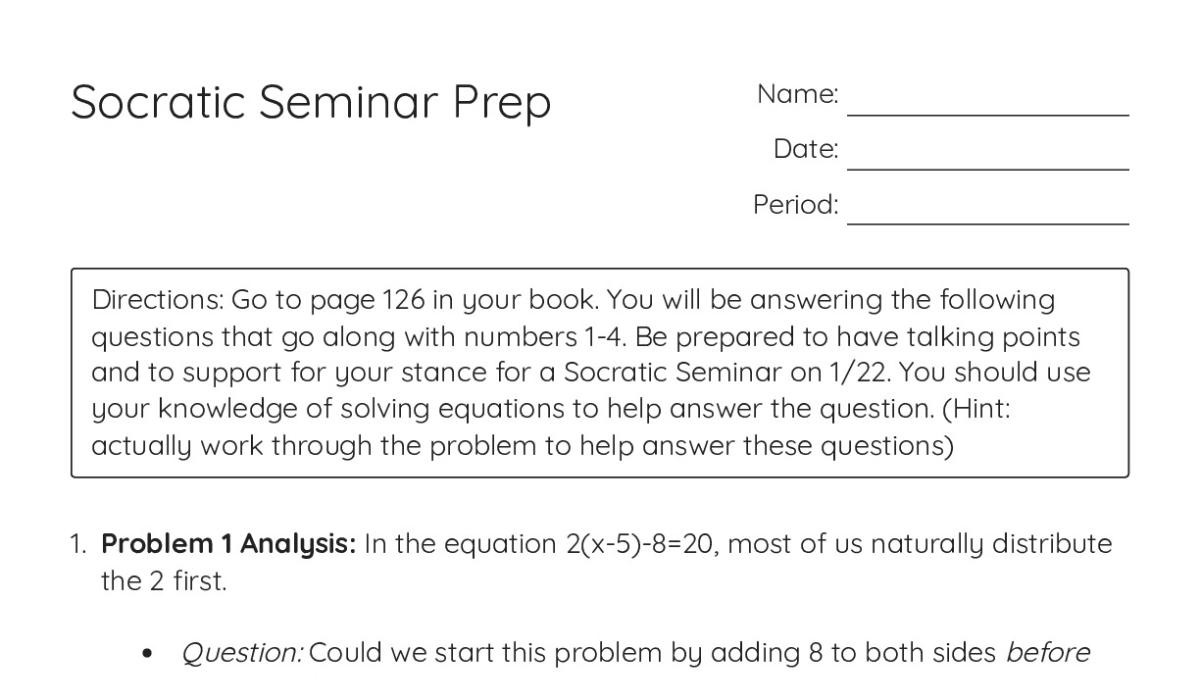 Socratic Seminar Prep - My Worksheet Maker: Create Your Own Worksheets
