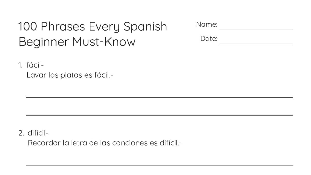 100 Phrases Every Spanish Beginner Must-Know - My Worksheet Maker ...