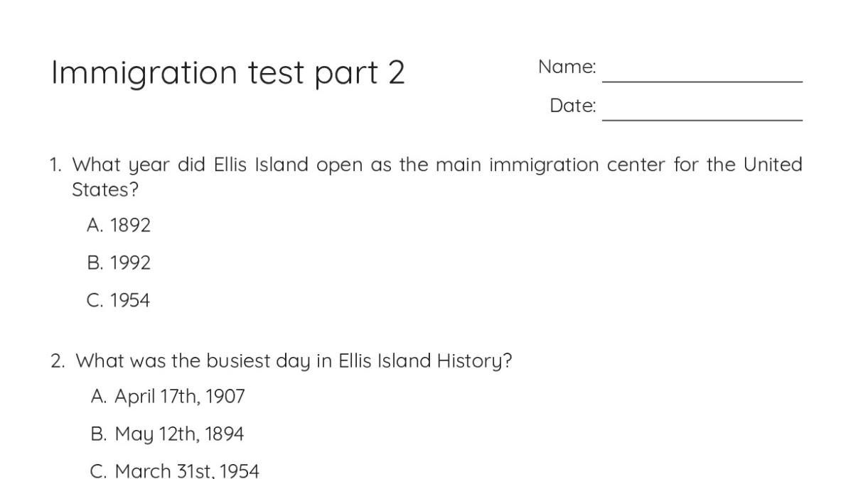 Immigration test part 2 - My Worksheet Maker: Create Your Own Worksheets