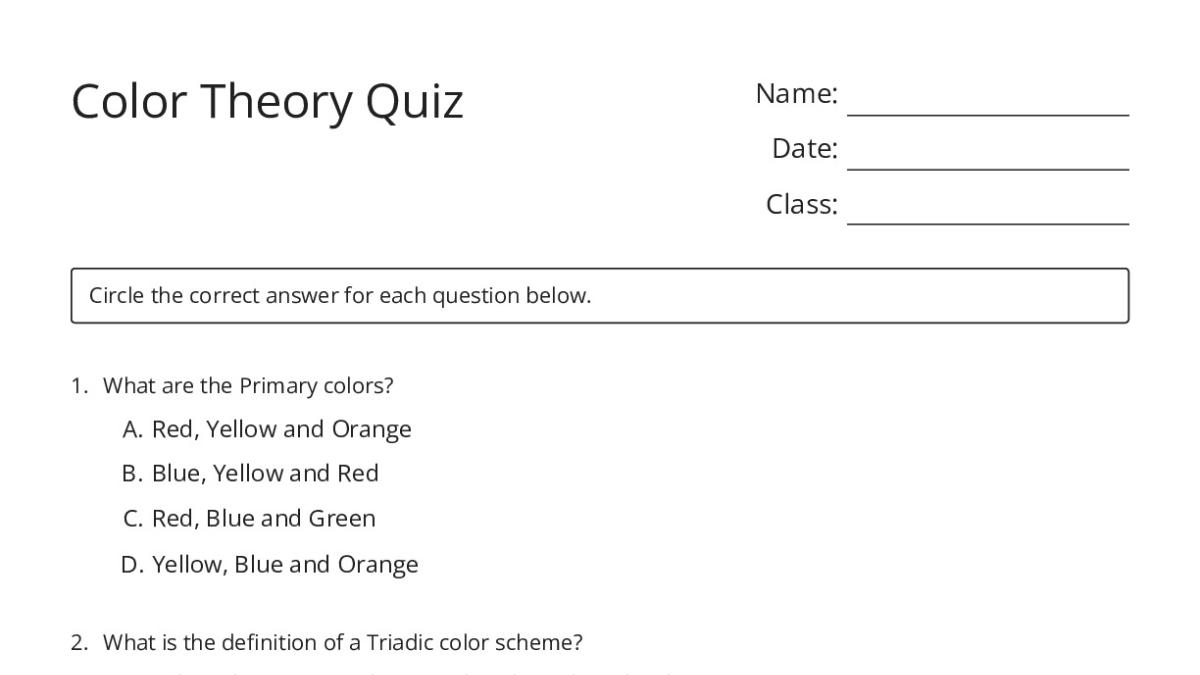 Color Theory Quiz - My Worksheet Maker: Create Your Own Worksheets