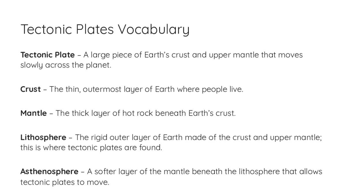 Tectonic Plates Vocabulary - My Worksheet Maker: Create Your Own Worksheets