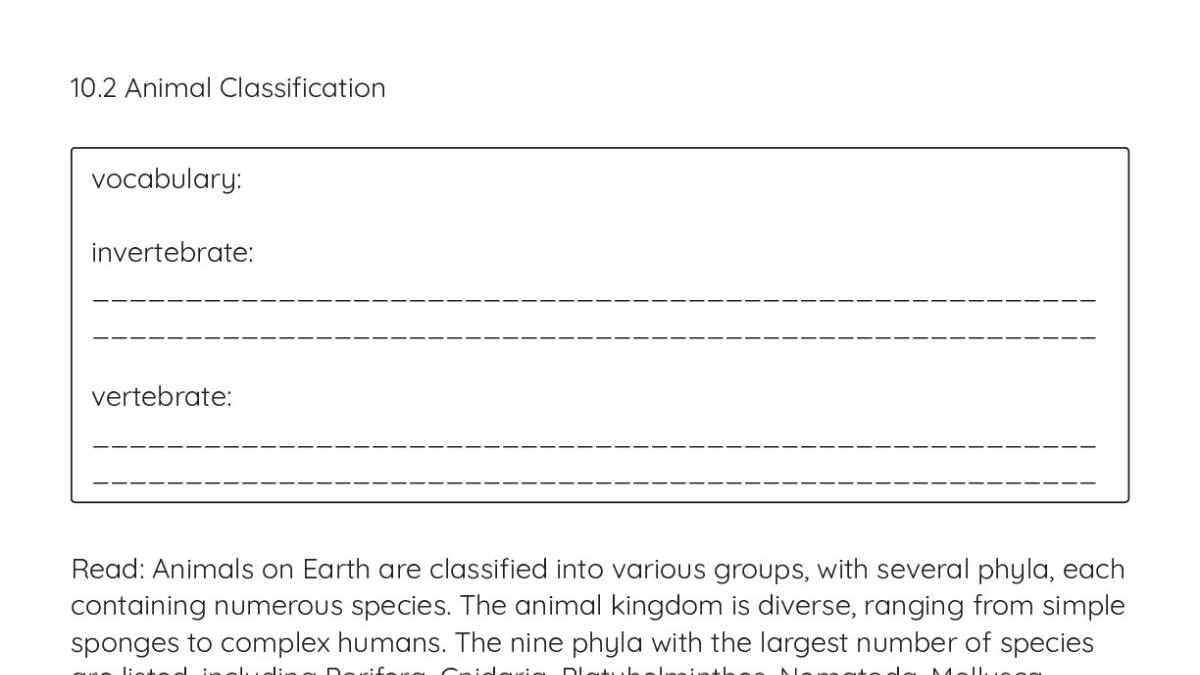 10.2 Animal Classification - My Worksheet Maker: Create Your Own Worksheets