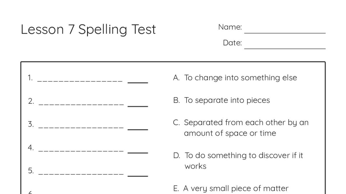 Lesson 7 Spelling Test - My Worksheet Maker: Create Your Own Worksheets