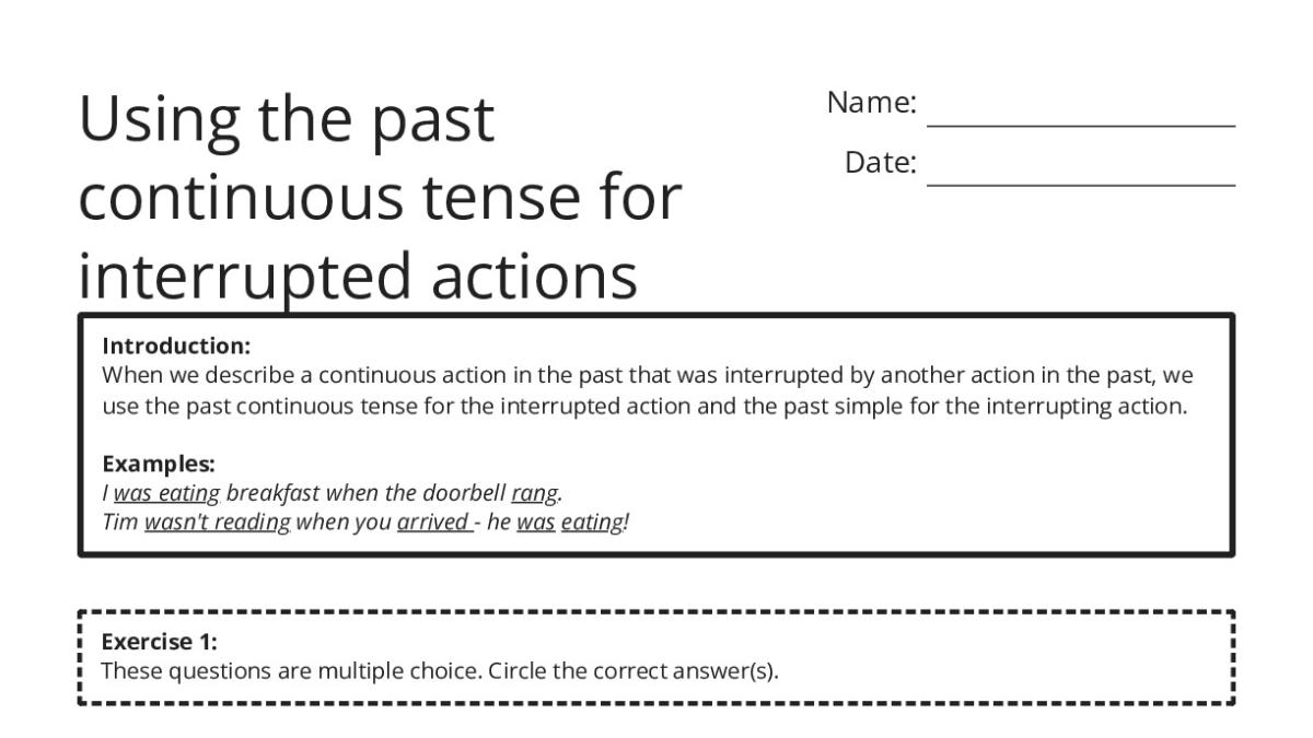 Using the past continuous tense for interrupted actions - My Worksheet ...