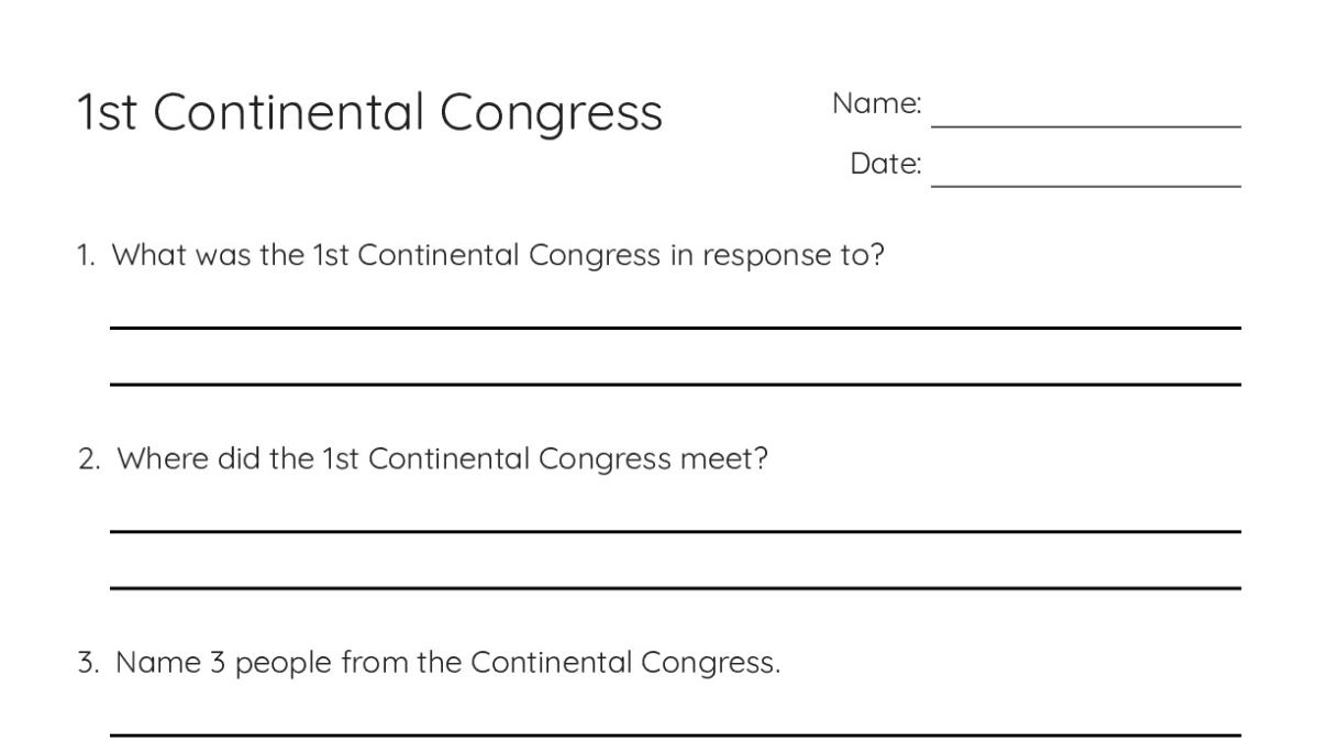 1st Continental Congress - My Worksheet Maker: Create Your Own Worksheets