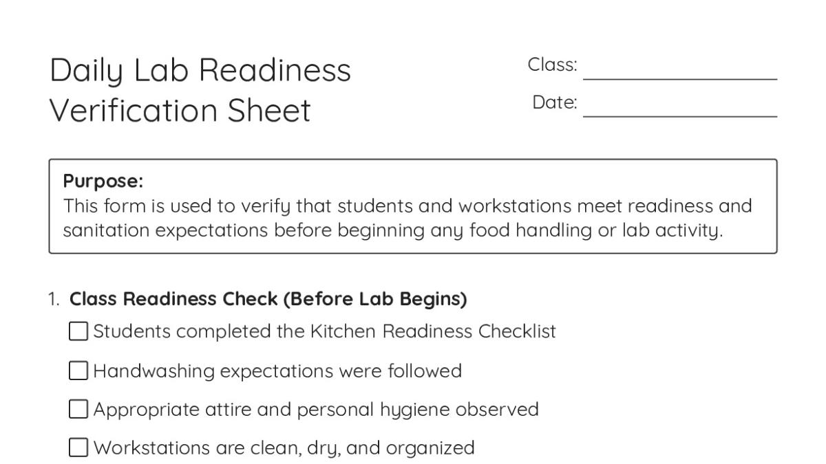 Daily Lab Readiness Verification Sheet - My Worksheet Maker: Create ...