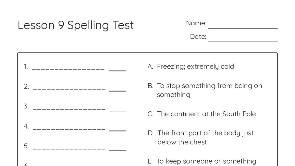 Lesson 9 Spelling Test - My Worksheet Maker: Create Your Own Worksheets