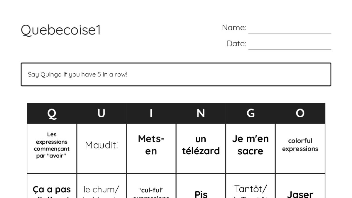 Quebecoise1 - My Bingo Maker: Create Your Own Bingo Cards