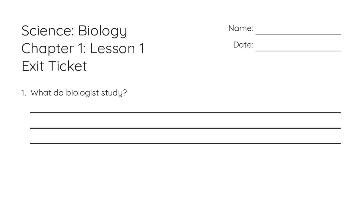 Science: Biology Chapter 1: Lesson 1 Exit Ticket - My Worksheet Maker ...