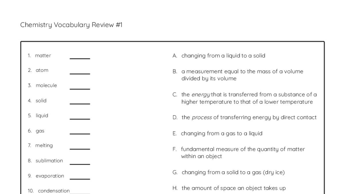 Chemistry Vocabulary Review #1 - My Worksheet Maker: Create Your Own ...